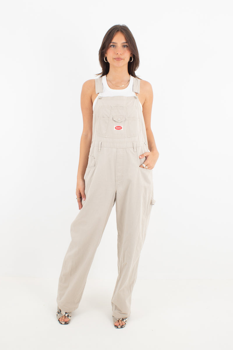 Beige Long Denim Overalls - Revolt - Size M – MarlowVintage