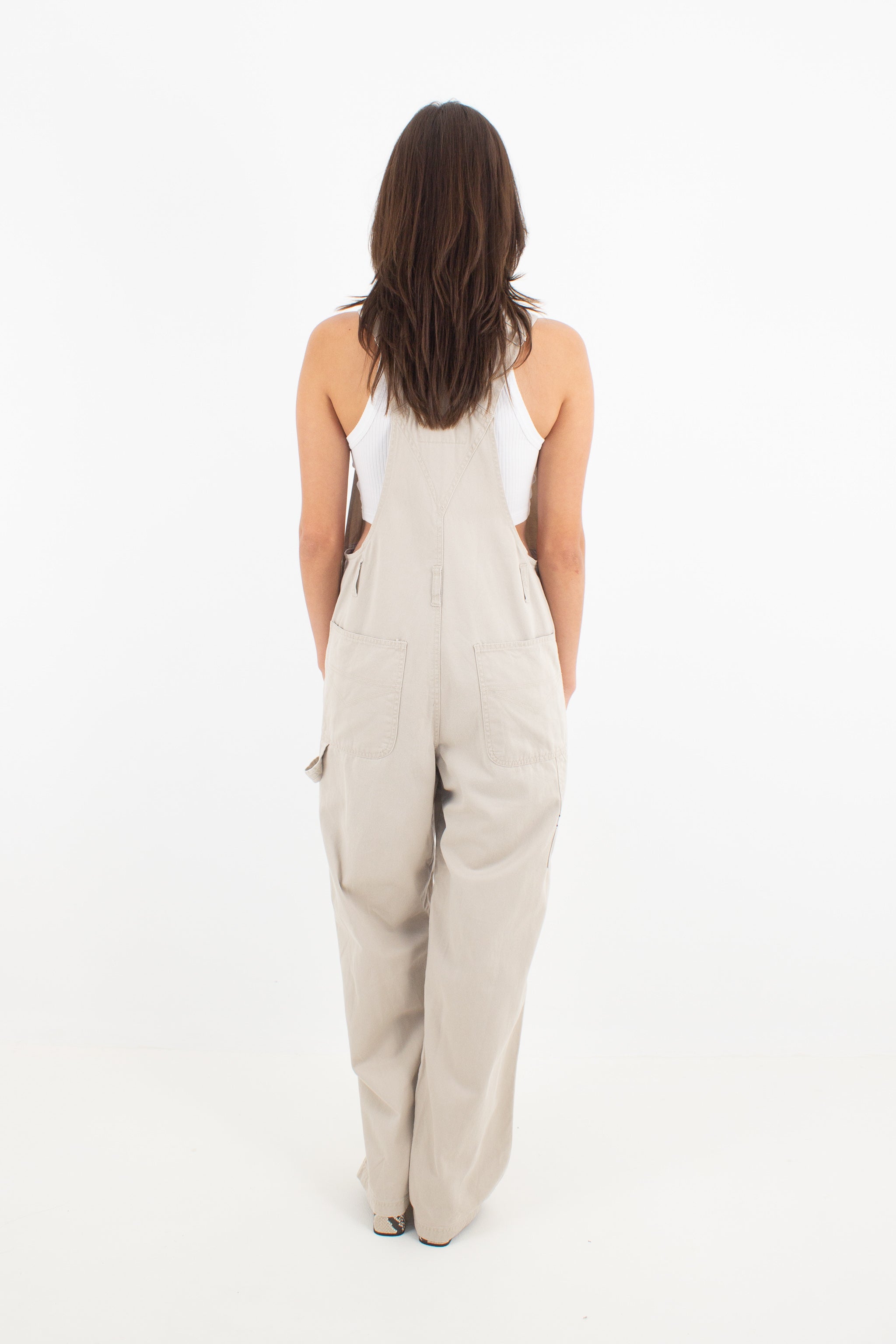 Beige Long Denim Overalls - Revolt - Size M – MarlowVintage